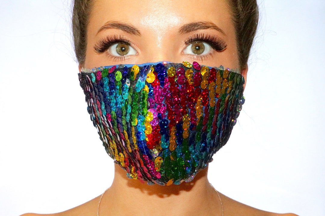Rainbow Sequin Face Mask Hand Made in the UK - Etsy