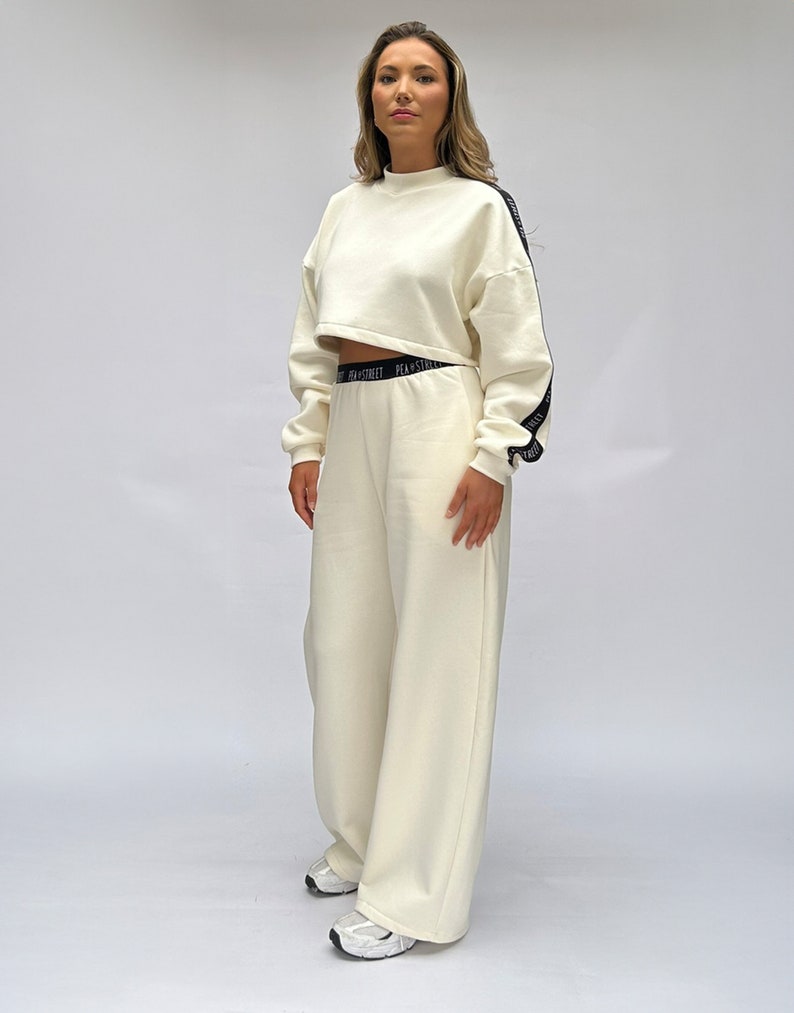Cream High Waisted Straight Leg Joggers Loungewear Handmade With Pea ...