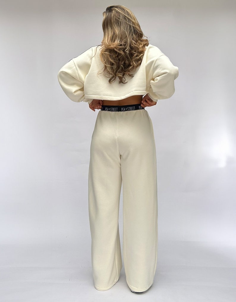 Cream High Waisted Straight Leg Joggers Loungewear Handmade With Pea ...
