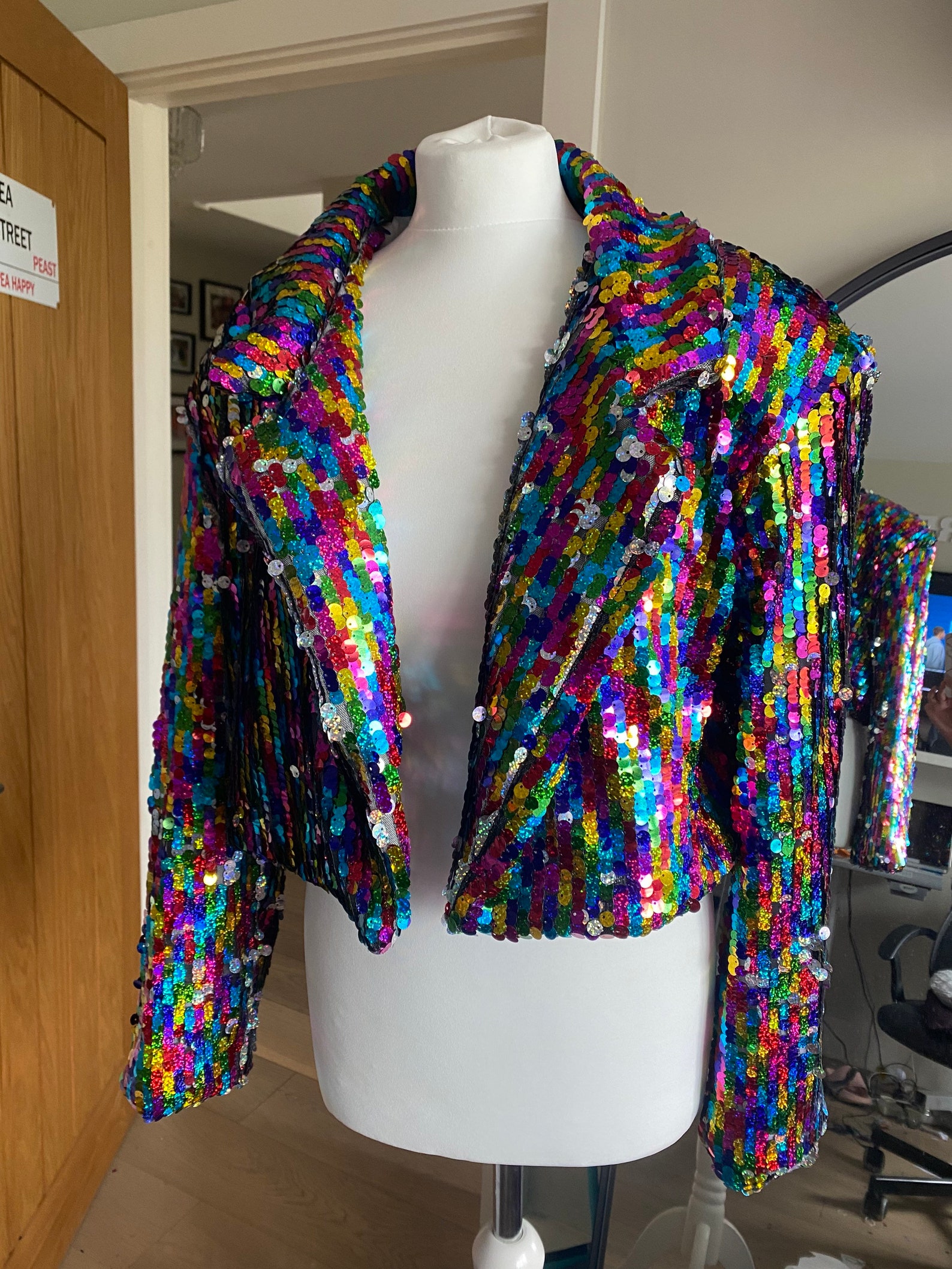 Rainbow Sequin Cropped Blazer Jacket Handmade Limited Edition - Etsy
