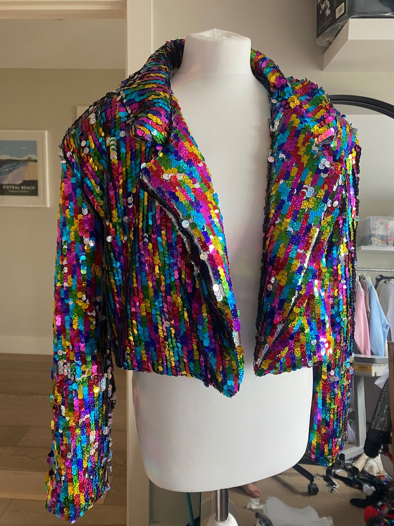Rainbow Sequin Cropped Blazer Jacket Handmade Limited Edition - Etsy