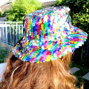 Rainbow Sequin Bucket Hat Handmade in the UK - Etsy