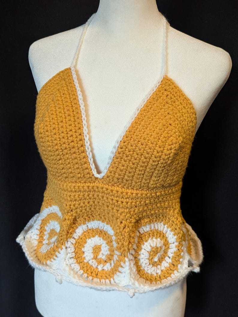 Crocheted Halter Top: Spiral Granny Square Babydoll Peplum - Etsy