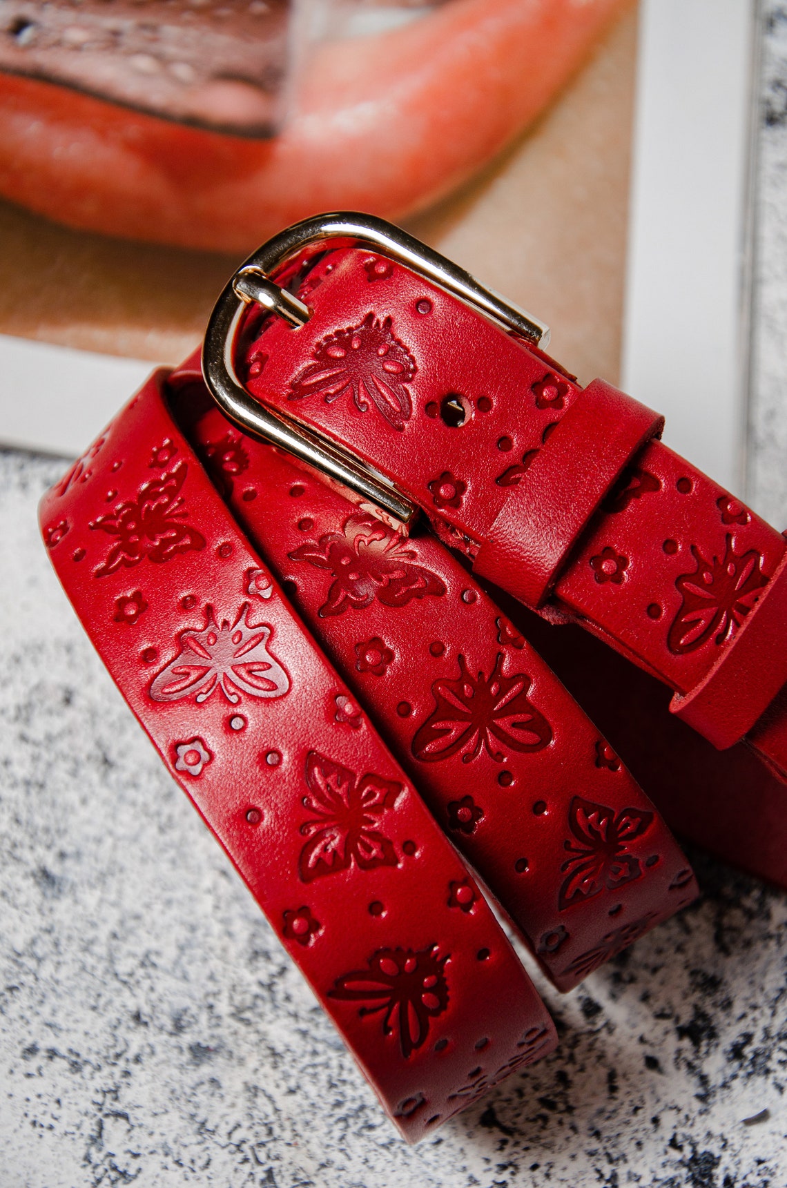 Red Belt With Gift Box Leather Belt Womens Leather Belt Red | Etsy
