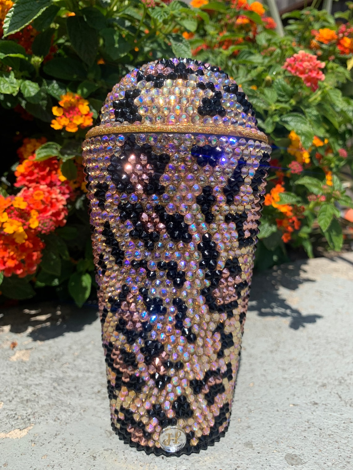 Leopard Rhinestone Bling Acrylic Cold Cup Tumbler Dome Lid Animal Print ...