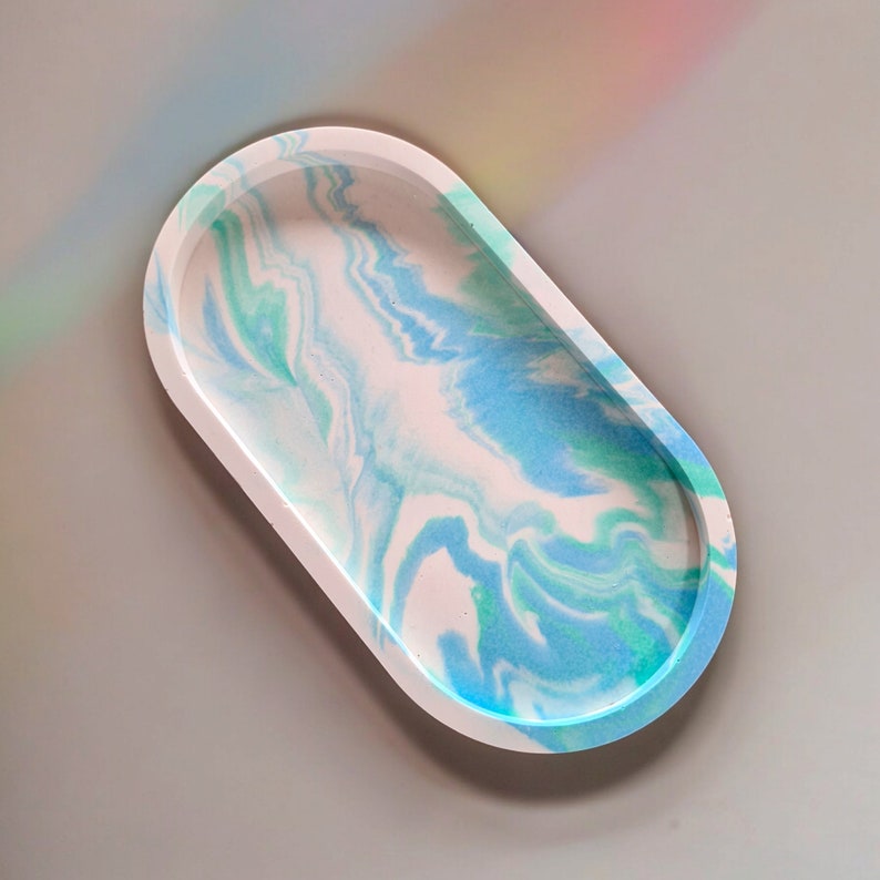 Trinket Tray Oval Shaped, Aesthetic Tabletop Decor, Jesmonite Concrete ...