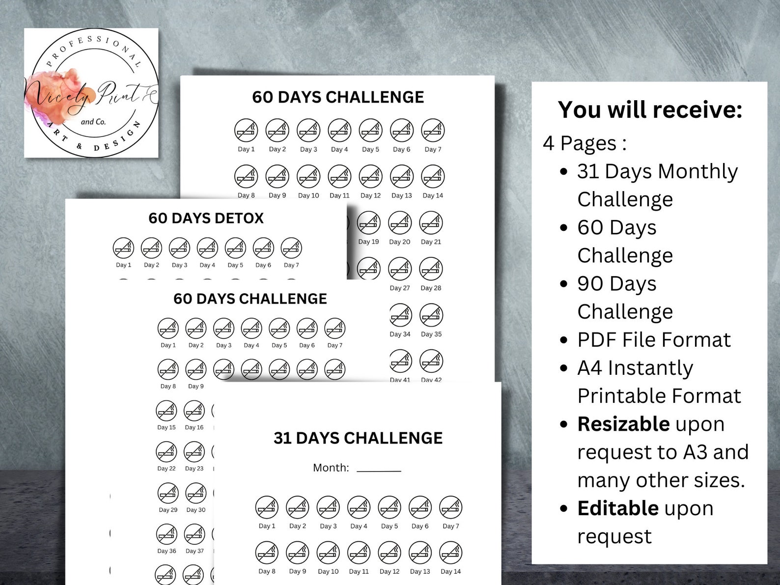 Proven QUIT SMOKING PRINTABLE Visual Challenge Nicostop - Etsy