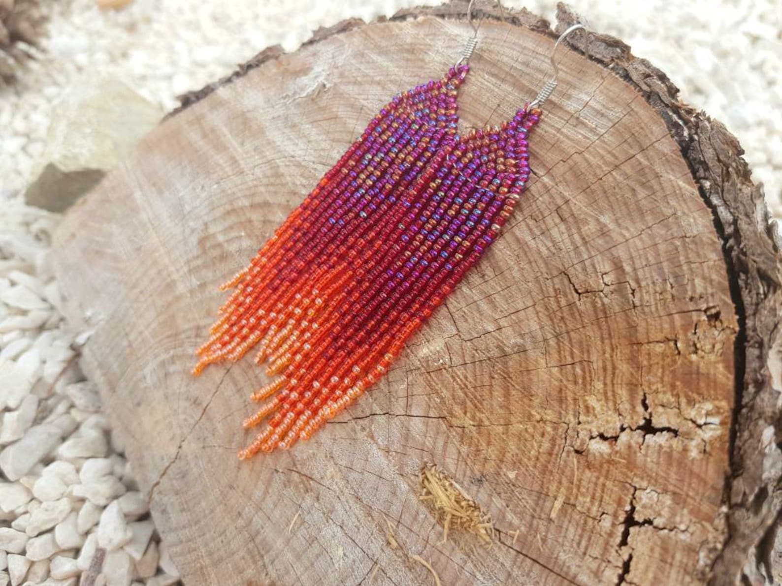 Sunset Beaded Earrings Red Orange Fire Beaded Earrings Sead - Etsy