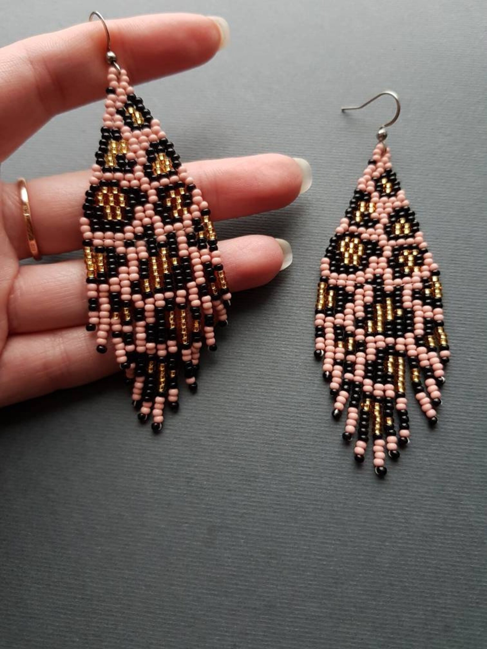 Leopard Beaded Earrings Seed Bead Earrings Animal Print - Etsy