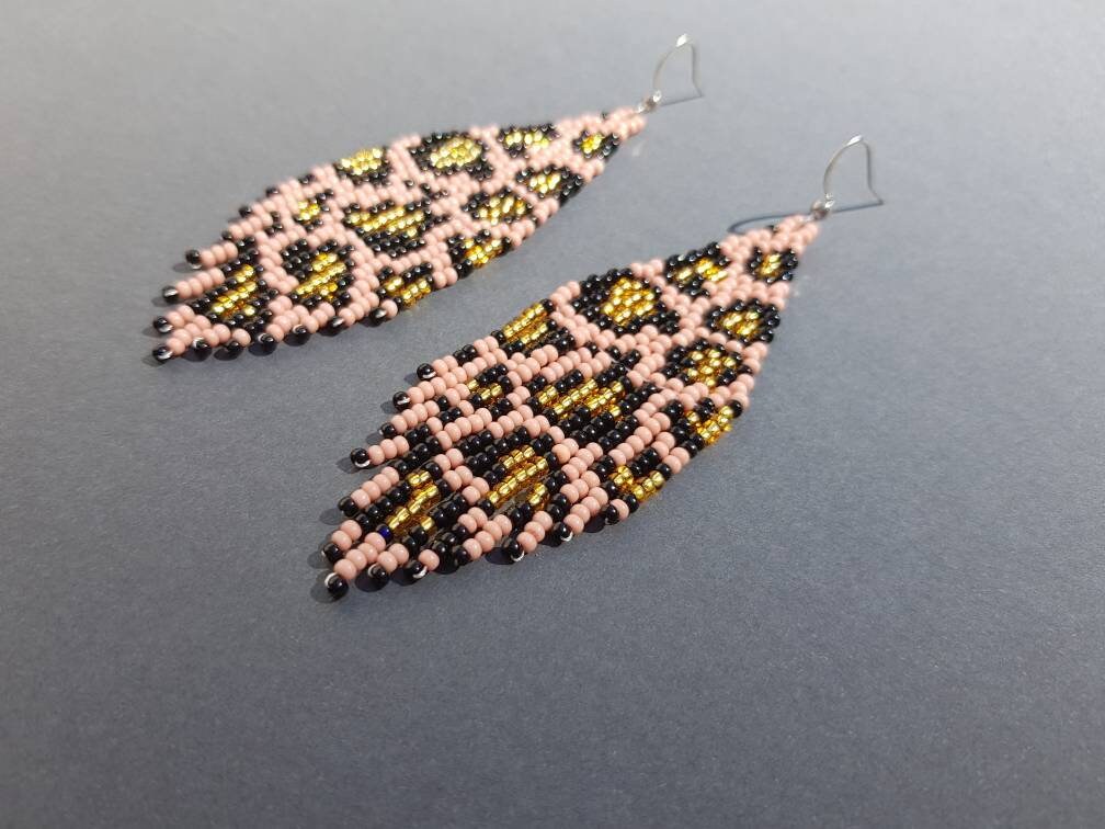 Leopard Beaded Earrings Seed Bead Earrings Animal Print - Etsy