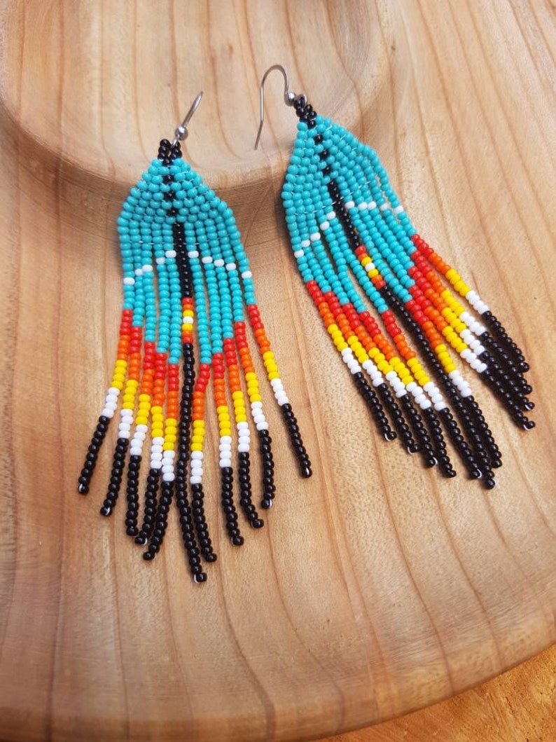 Beaded Feather American Style Earrings Seed Bead Earrings - Etsy