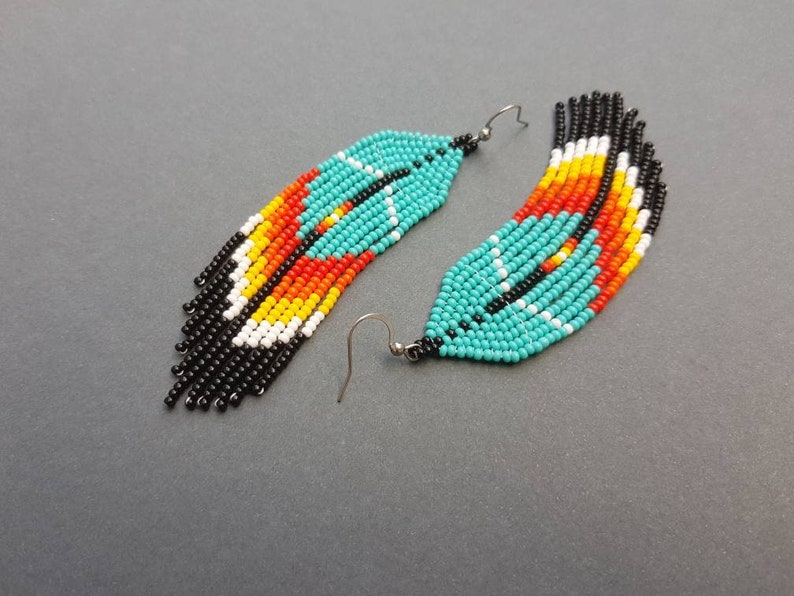 Beaded Feather American Style Earrings Seed Bead Earrings - Etsy