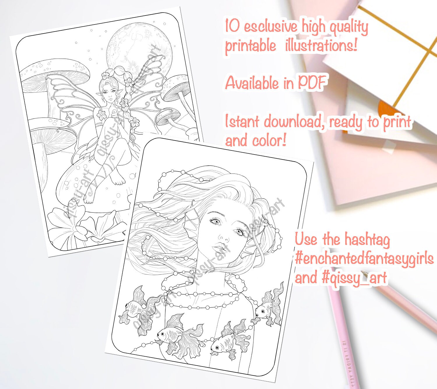 Digital Coloring Book "enchanted Fantasy Girls" | Qissy_art - Etsy