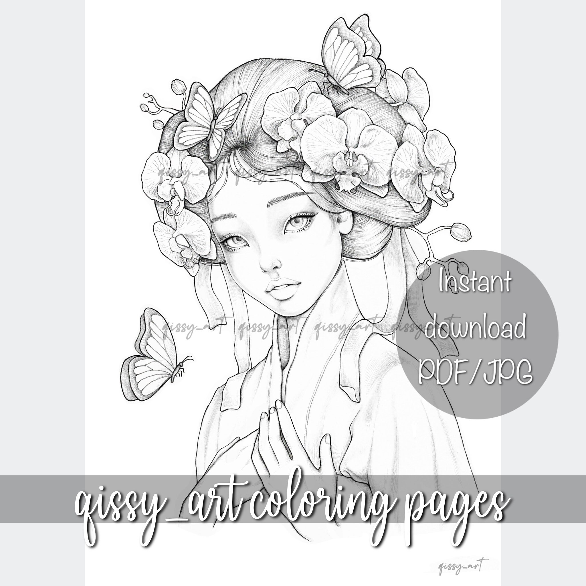 PURE SOUL Premium Greyscale Digital Coloring Page Qissy_art - Etsy