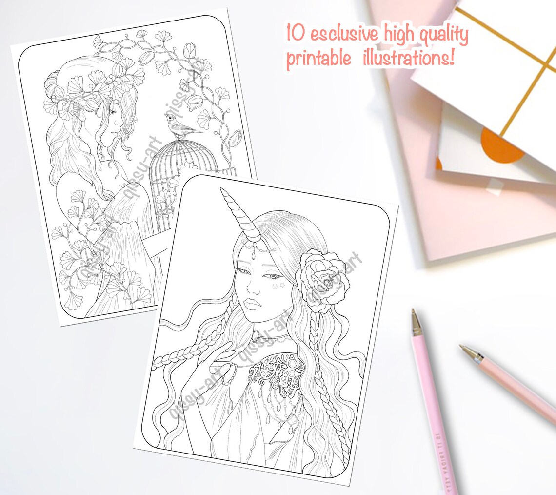 Digital Coloring Book "enchanted Fantasy Girls" | Qissy_art - Etsy