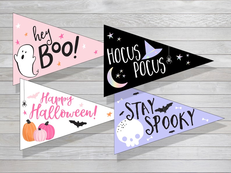 Halloween Pennant Flag, Printable Boo Basket Flags, Halloween Photo ...