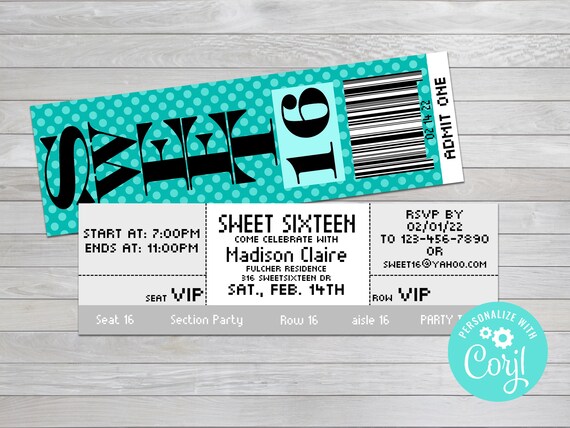 Sweet Sixteen Birthday Ticket Sweet 16 Birthday Ticket - Etsy