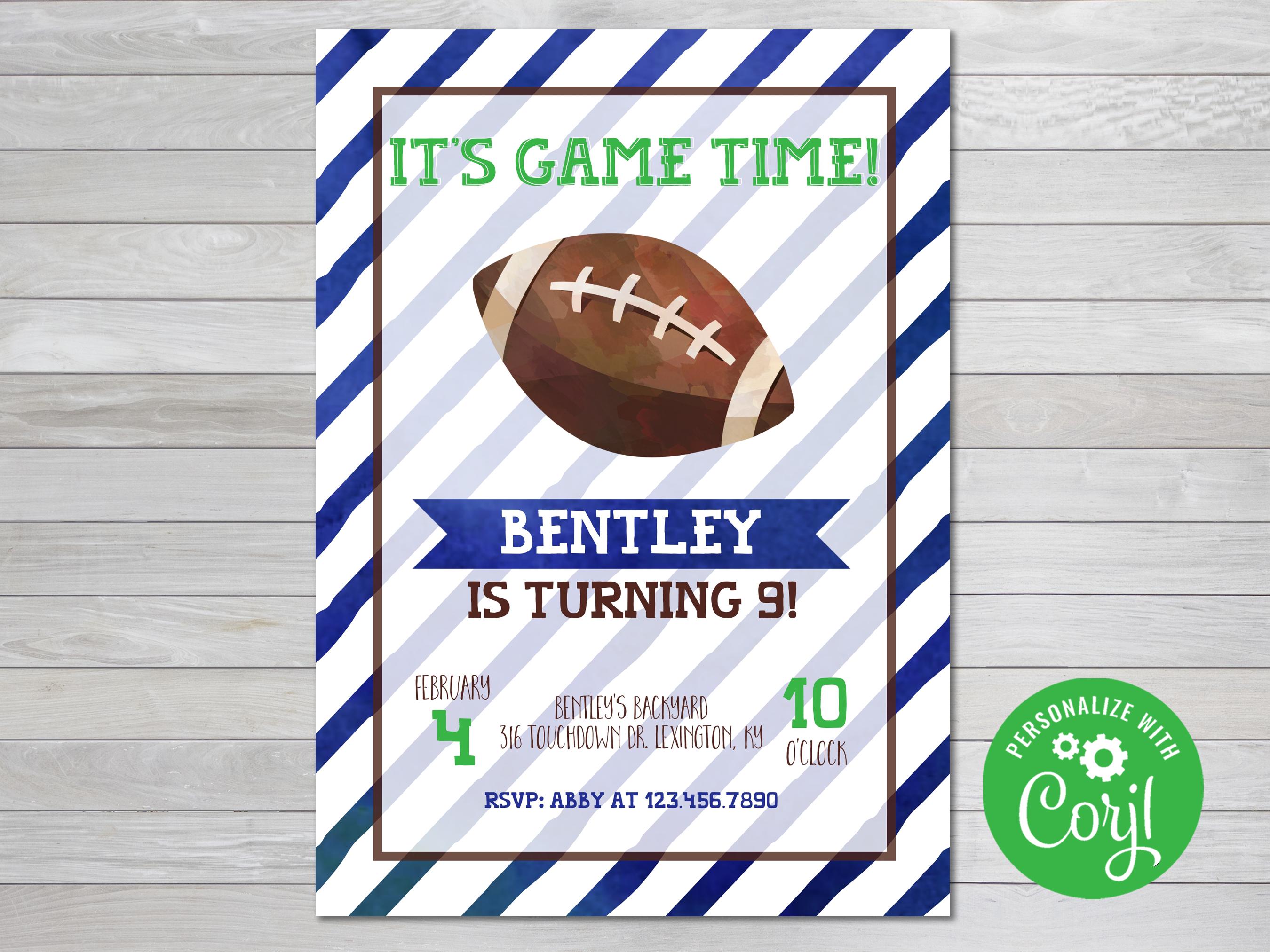 Editable, Watercolor, Football Birthday Invitation, Football Birthday ...