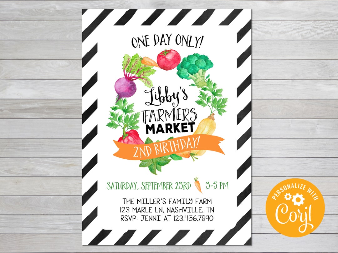 Editable Farmers Market Birthday Invitation Farm Birthday Party Country ...