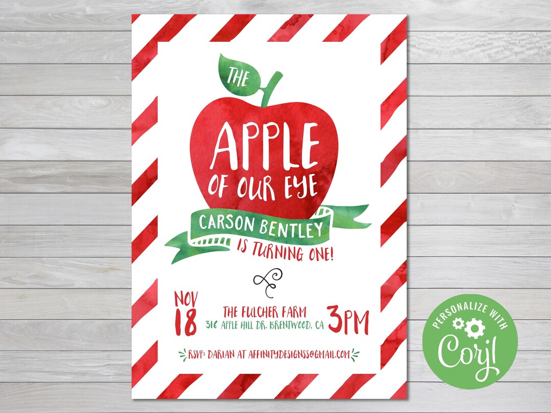 Editable Apple First Birthday Invitation - Apple of Our Eye 1st ...