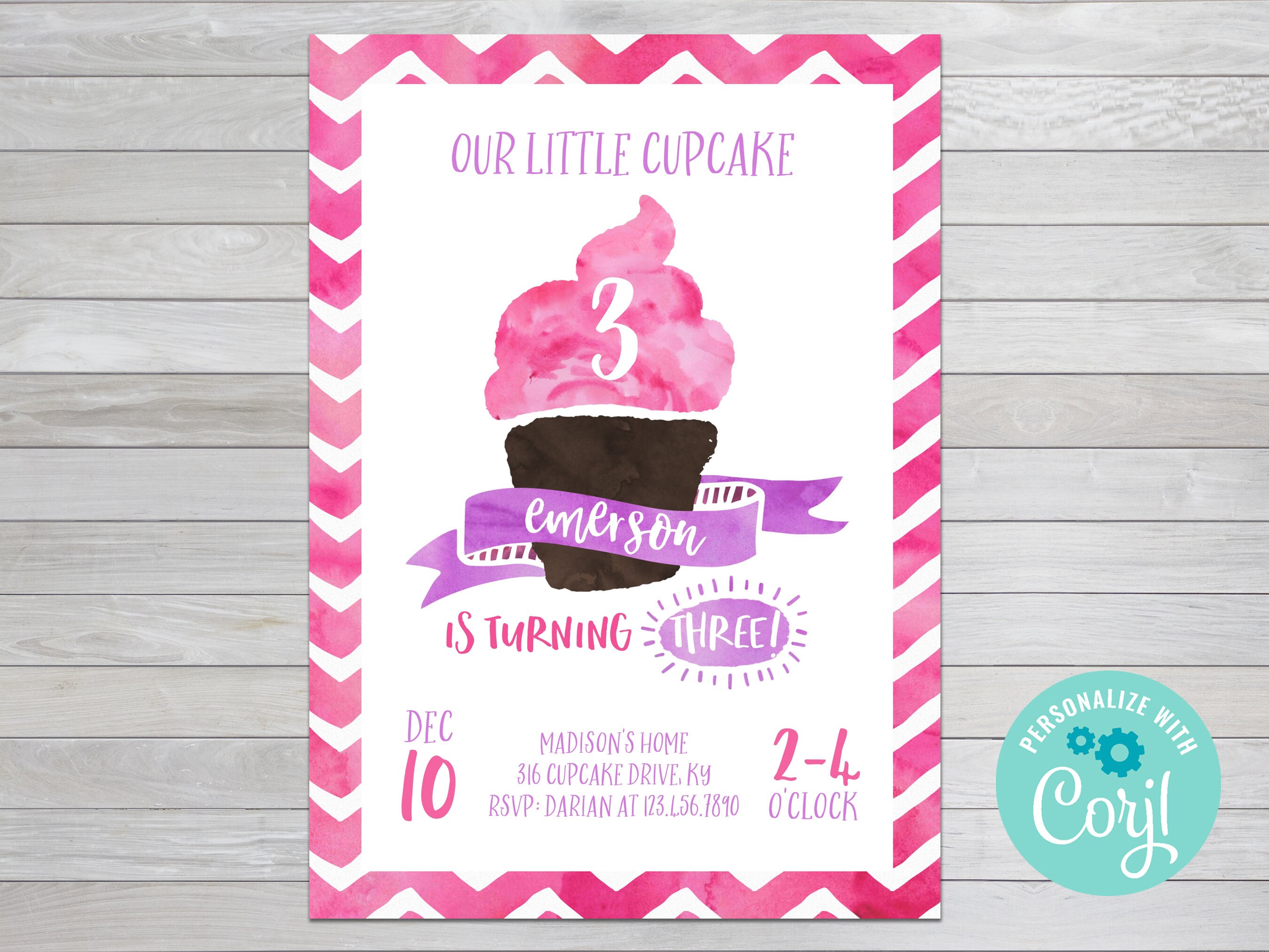 Cupcake Birthday Invite - Cupcake Birthday Invitation - Kids Birthday ...