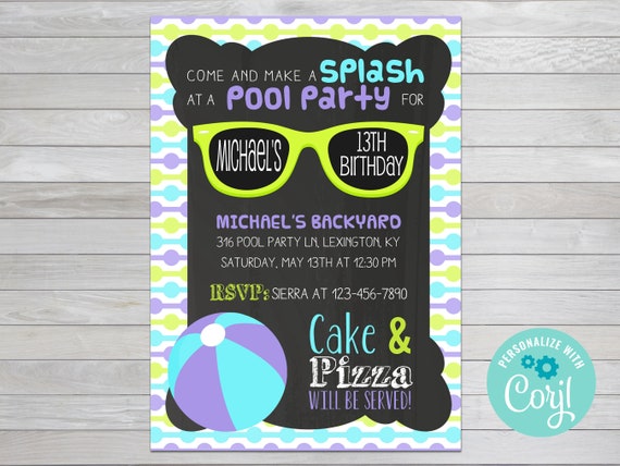 Editable Chalkboard Pool Party Invitation Pool Party Birthday - Etsy