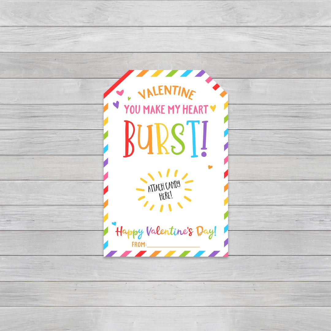 Printable Valentine You Make My Heart Burst Kids Valentine Card ...