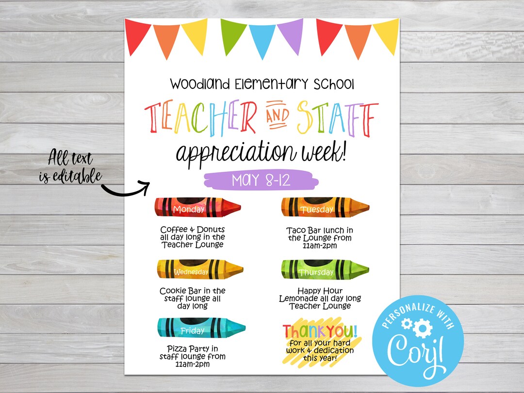 Teacher Appreciation Week Printable, Editable Teacher Appreciation ...