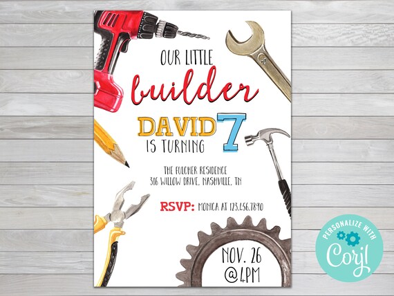 Our Little Builder Birthday Invite Tools Birthday Invite - Etsy
