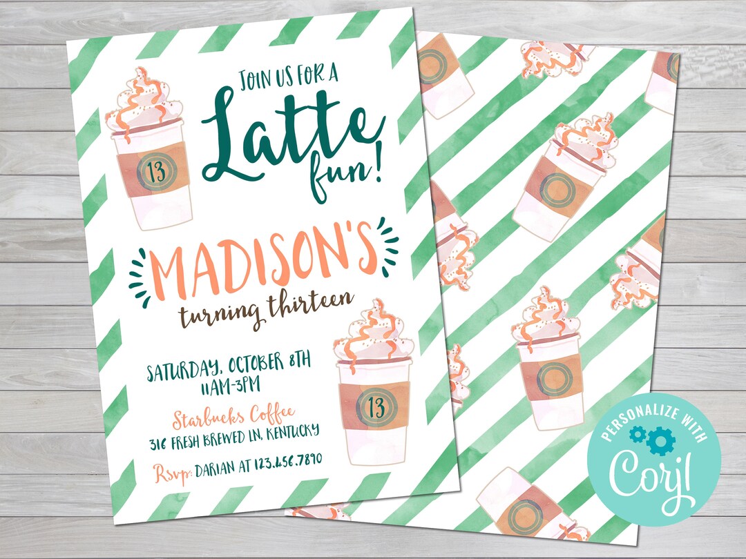Editable Latte Fun Invitation Coffee Invitation Latte Birthday