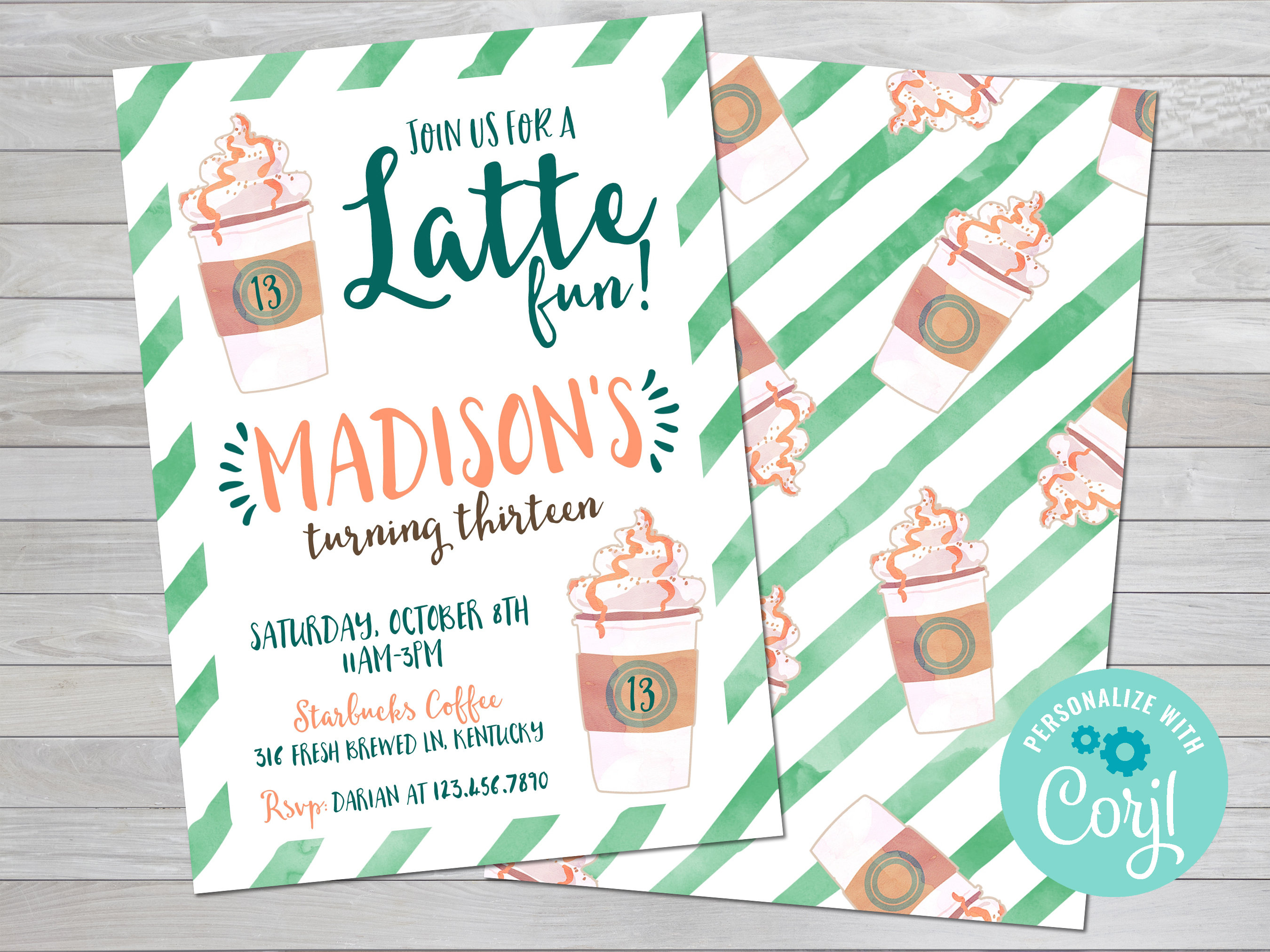 Editable Latte Fun Invitation, Coffee Invitation, Latte Birthday ...