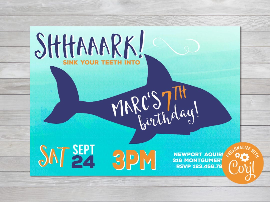 Editable - Shark Invitation - Shark Birthday Invitation - Shark Bite ...