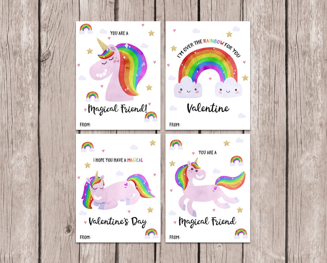 Unicorn Valentine Cards Rainbow Valentine Cards Printable Kids ...