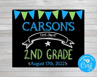 Editable First Day of School Poster DIGITAL FILE Printable Blue and ...