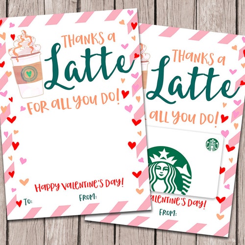Valentine's Day Teacher Gift Card Holder Thanks a LATTE - Etsy