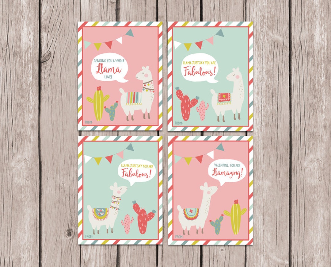 Llama Valentine Cards, Printable Kids Valentine Cards, Classroom ...