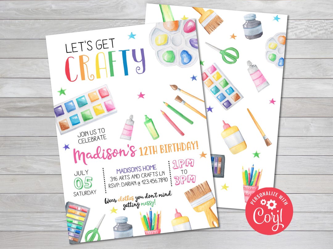 Printable Craft Birthday Invitation, Painting Party Invite Template ...