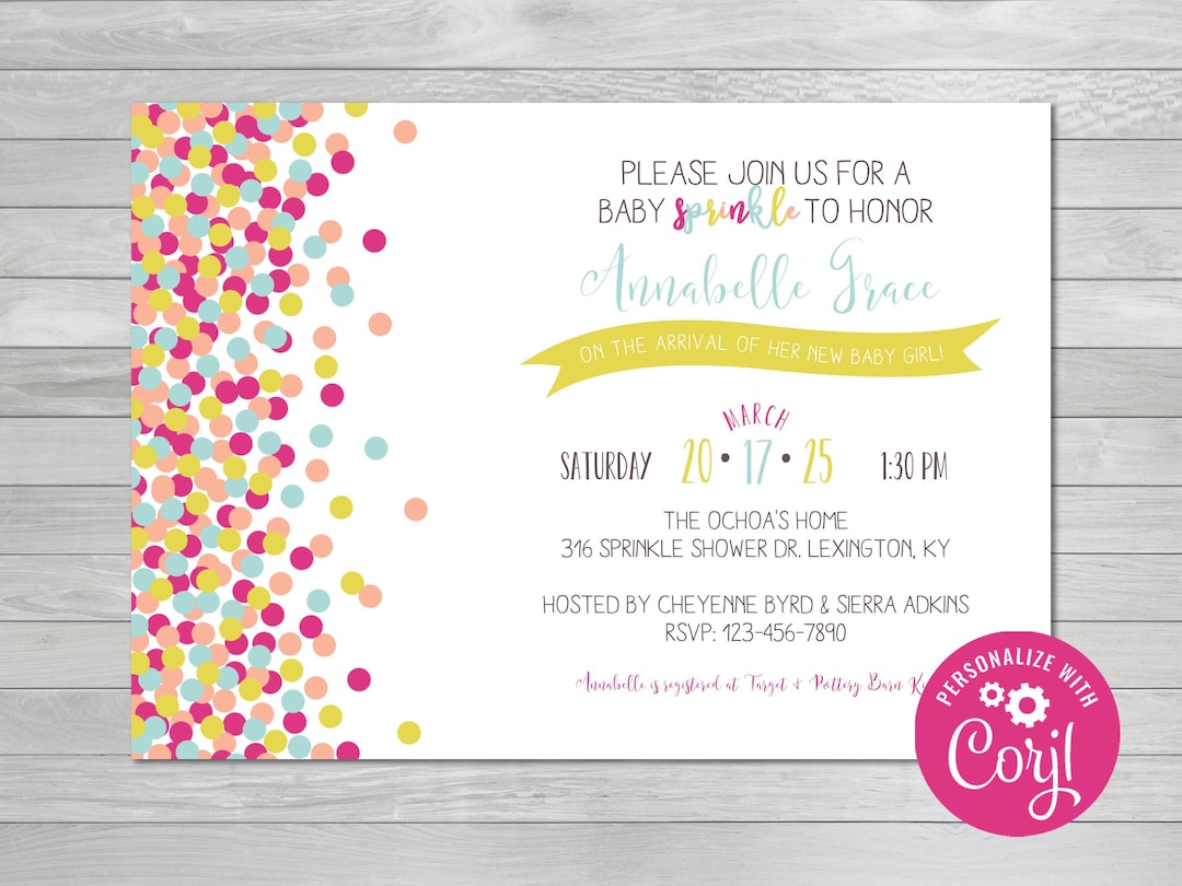 Editable, Sprinkle Baby Shower Invite, Baby Girl Shower Invite, Baby ...