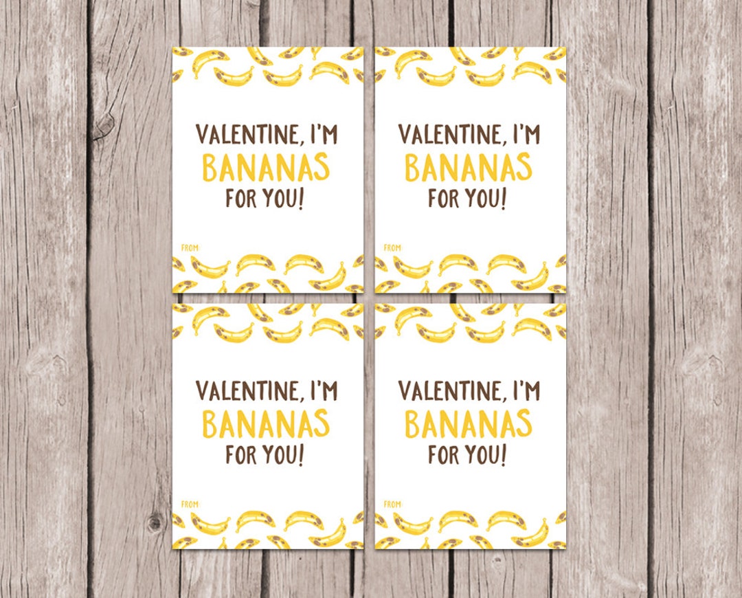 Bananas Valentine Cards, Printable Kids Valentine Cards, Classroom ...