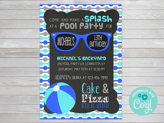 Editable Chalkboard Pool Party Invitation Pool Party Birthday - Etsy