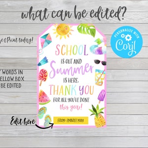 School is Out Summer is Here Gift Tag - Teacher Towel Gift Tag - End ...