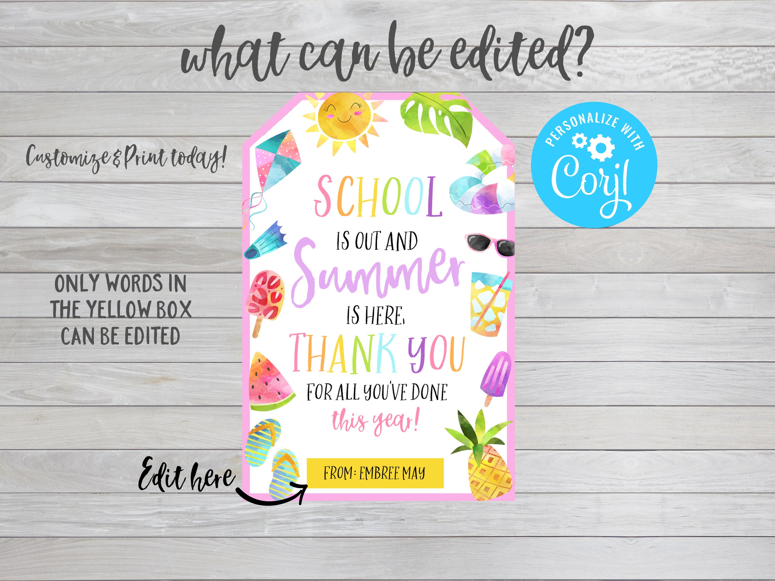 School is Out Summer is Here Gift Tag - Teacher Towel Gift Tag - End ...