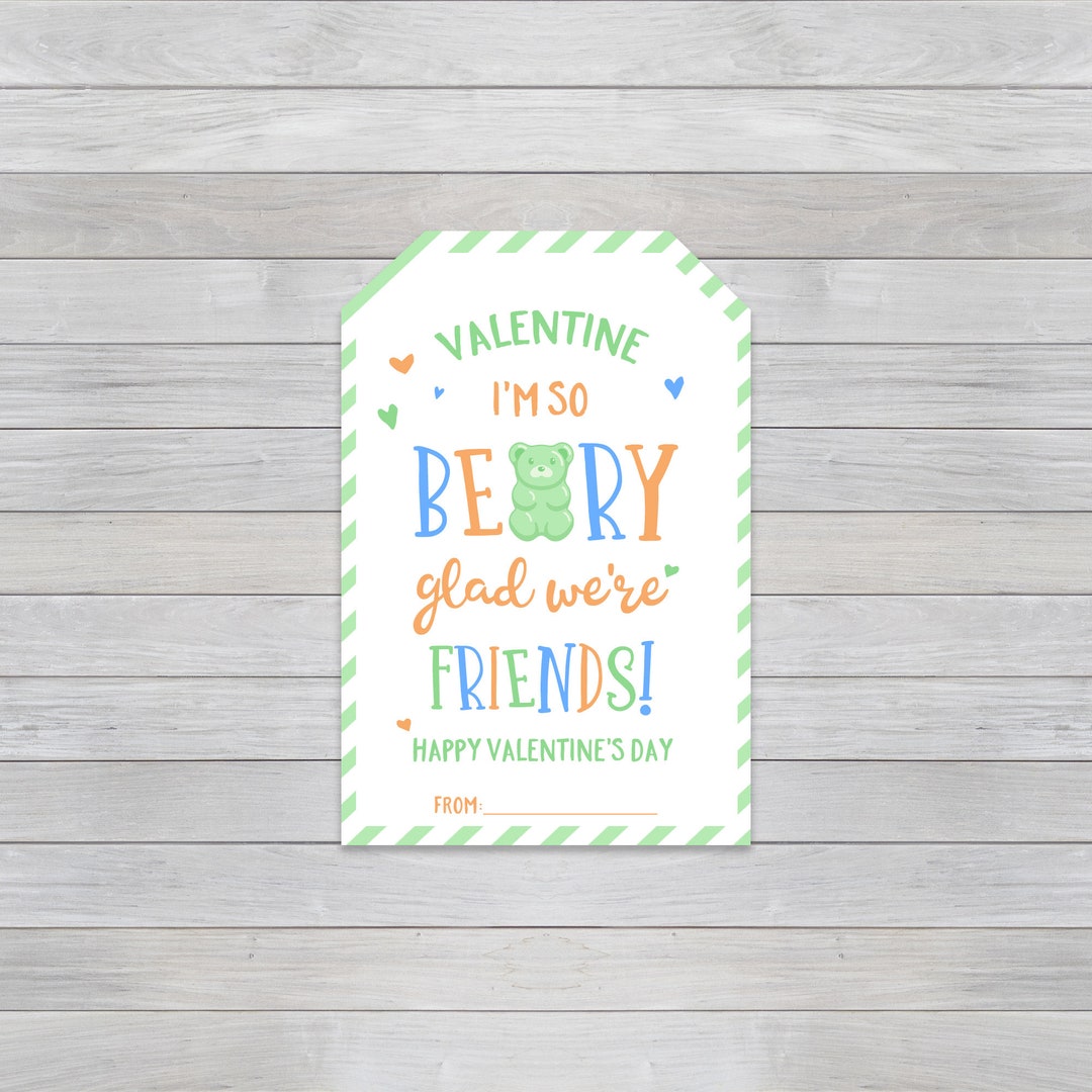 Gummy Bear Valentine Tags, Kids Valentine Tags, I'm so Beary Glad We're ...