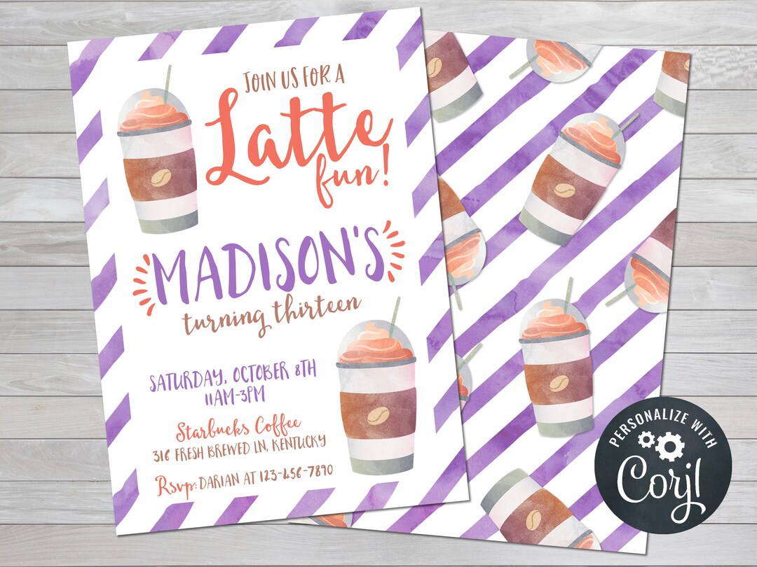 Editable Latte Fun Invitation, Coffee Invitation, Latte Birthday ...
