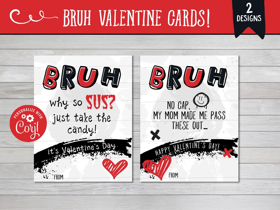 Bruh Valentines Card Funny Kids Slang Valentines Printable Boys ...
