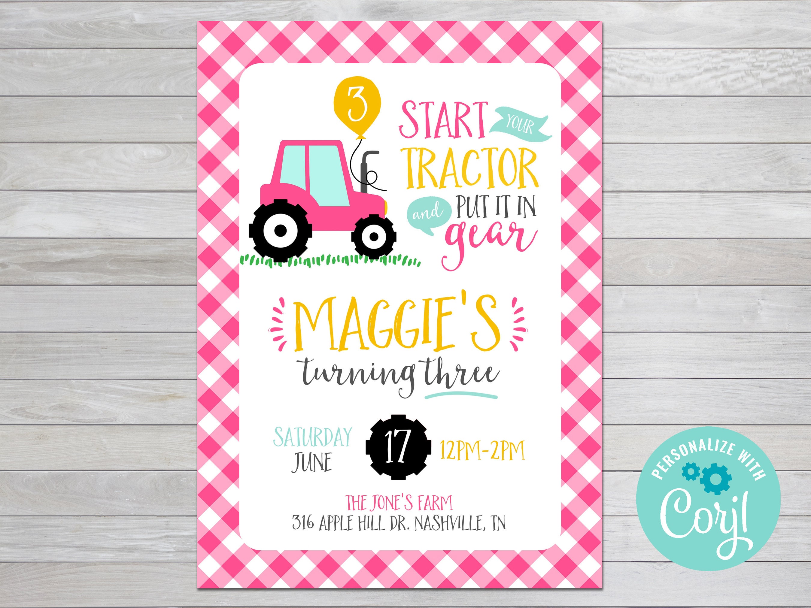 Editable Tractor Invitation Tractor Birthday Invitation Printable ...