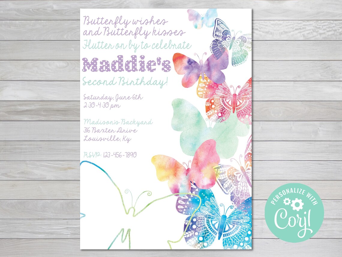 Editable, Butterfly Birthday Invite, Butterfly Party Invite, Butterfly ...