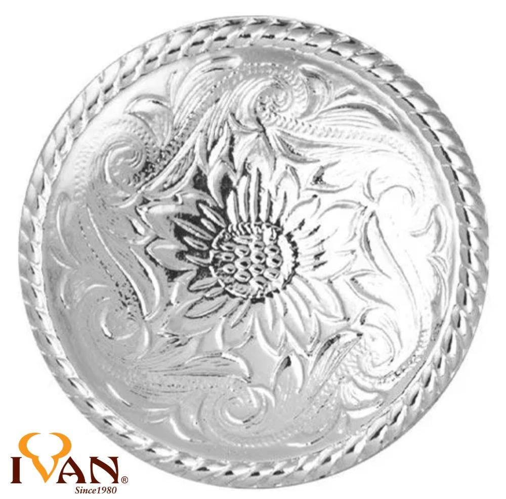 Solid Brass Silver-plated Rope Edge Engraved Screw Back Conchos. 1/2