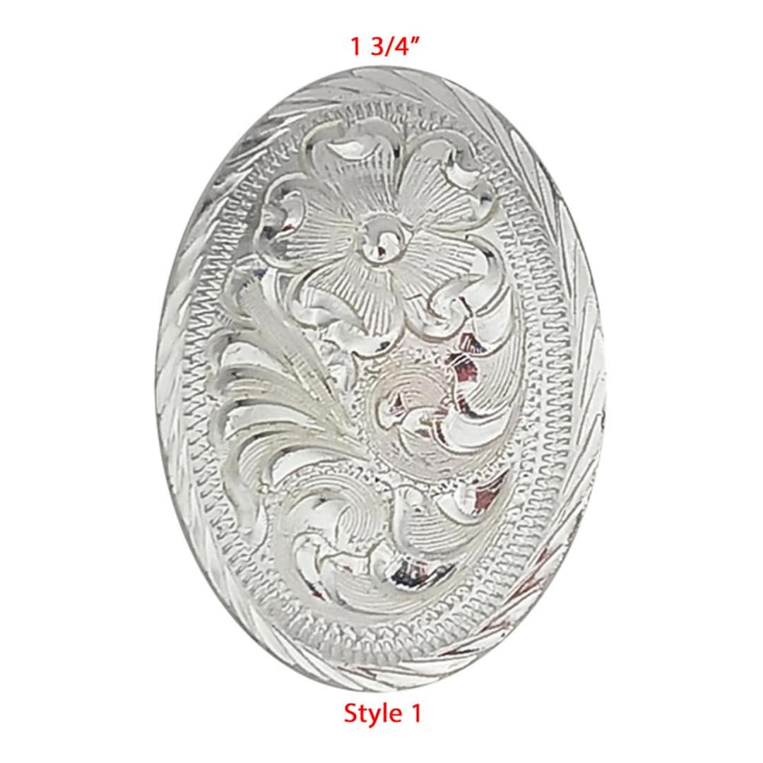 CLOSEOUT SALE: Hand Engraved Silver Plated Oval Conchos. 1/2, 5/8, 3/4 ...