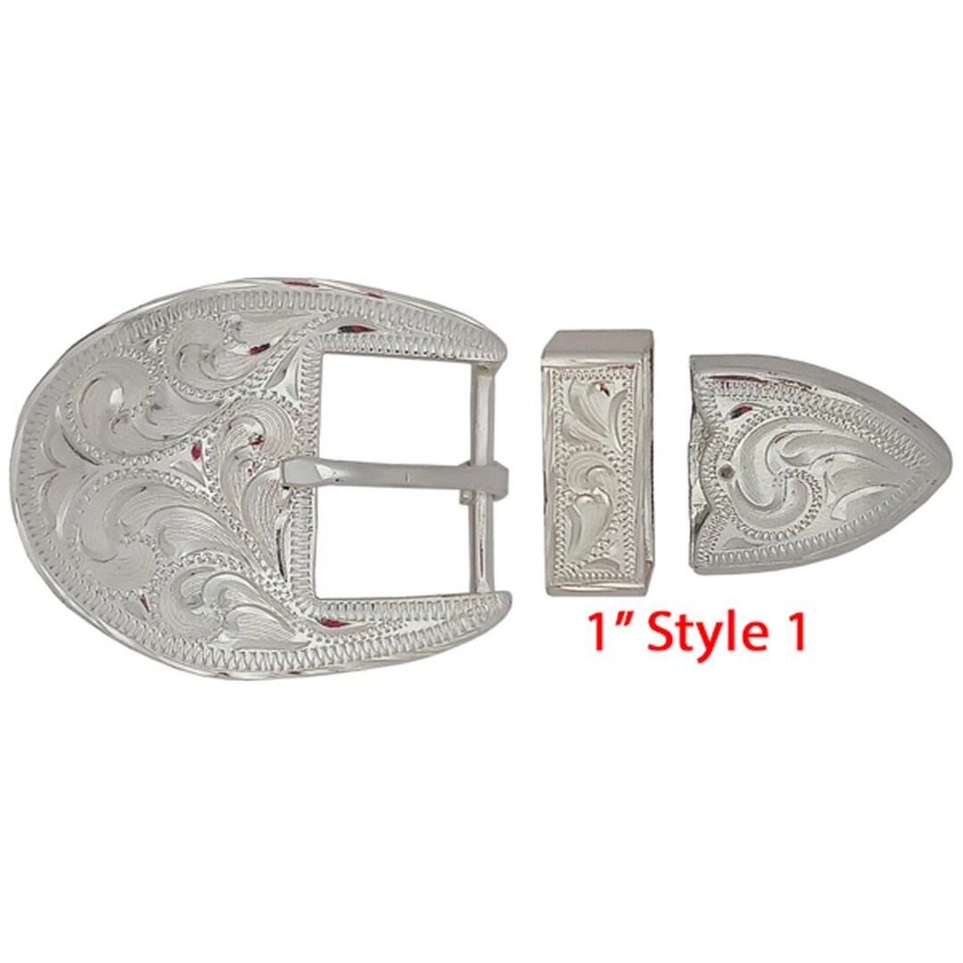 Engraved Silver-plated Buckles, Loops, and Tips. 1/2", 5/8", 3/4", and ...